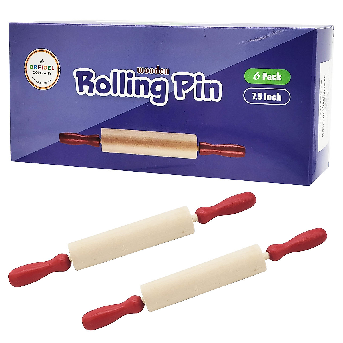 Mini Rolling 7.5 Inch (Pack of 6) Rolling Pin for Play Dough - Wood Kids Rolling Pin For Little Bakers, With Red Handles Arts and Crafts Clay Roller, 7.5" (6-Pack)