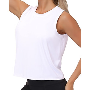 Ice Silk Workout Tops for Women Quick Dry Muscle Gym Running Shirts Sleeveless Flowy Yoga Tank Tops (White, Large)