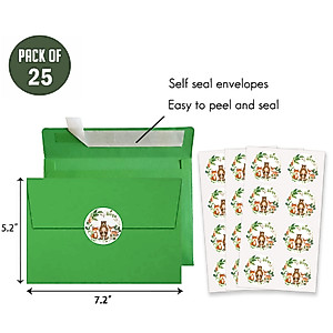 Yuzioey Woodland Baby Shower Invitations, 25 Pack Woodland Greenery Invitations Macthing Envelpoes, Diaper Raffle Tickets, Book Request Cards, Forest Creatures Invitations