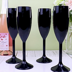 12 Pcs Plastic Black Champagne Flutes, 6 OZ Acrylic Champagne Glasses Wine Glasses Wedding Toasting Champagne Flute Goblet Reusable Champagne Cups for Bachelorette Party Wedding Bar Anniversary(Black)