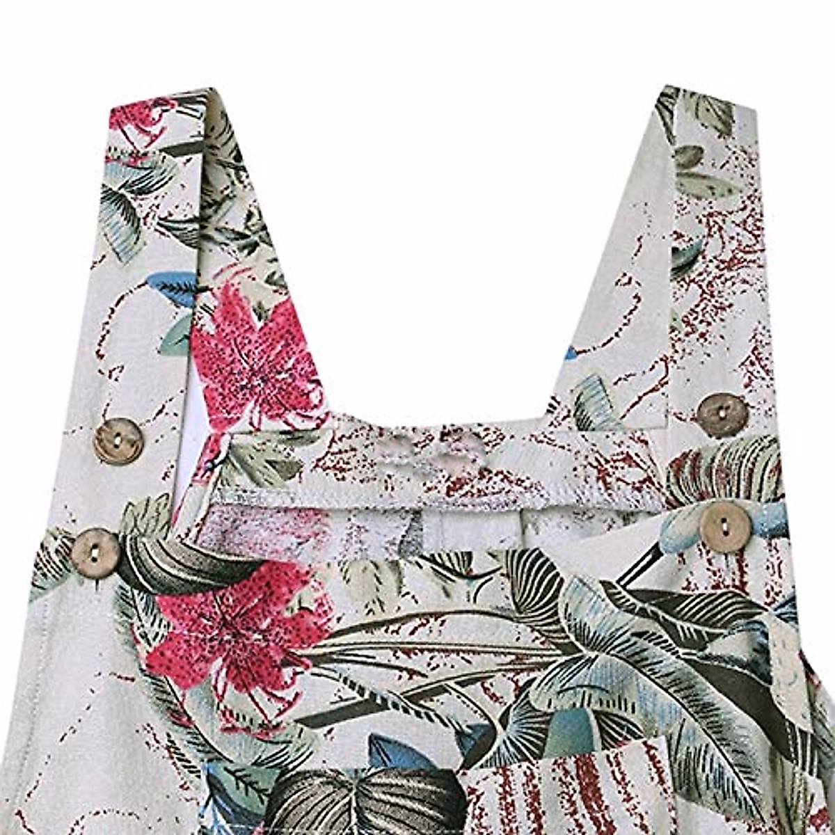 Sdeycui Women's Landscape Floral Printed High Waist Loose Romper Jumpsuit with Pocket(White, M)