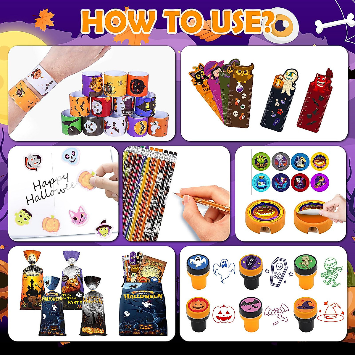 APROAT 216pcs Halloween Goodie Bag Fillers,Bulk Halloween Party Favors For Kids, Halloween Favors for School Stationery Set, Halloween Treats Non Candy,Halloween Prizes