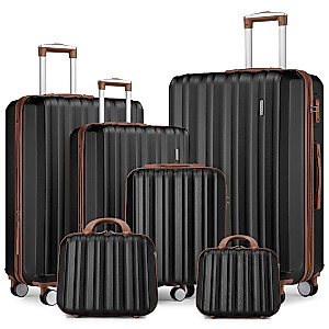 LARVENDER Luggage Sets 6 Piece, Expandable Hardside Suitcase Set Carry on Luggage with Spinner Wheels, Lightweight Travel Luggage Set with TSA Locks for Men and Women, Black