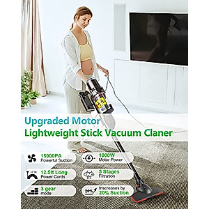 GOXIFACA Corded Stick Vacuum, 600W Powerful 20KPa Suction Vacuum Cleaner, 1.5L Dust Cup, 5 in 1 Lightweight Household Stick Vaccum for Hardwood Floor Carpet and Pet Hair