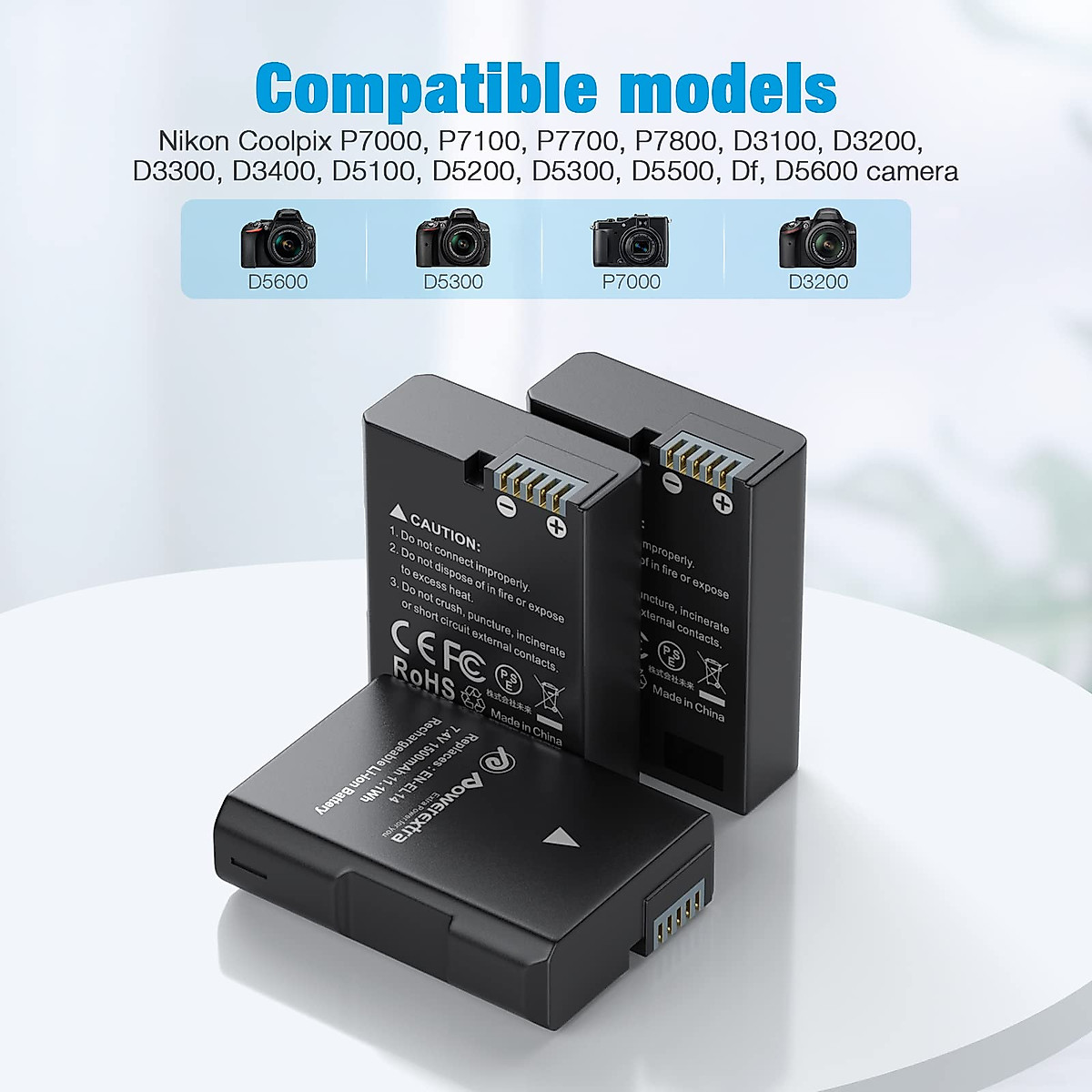 Powerextra 3 x EN-EL14 EN-EL14a Battery & LCD Triple Charger Compatible with Nikon D5600 D5500 D5300 D5200 D5100 D3500 D3400 D3300 D3200 D3100 Df Coolpix P7800 P7700 P7200 P7100 P7000