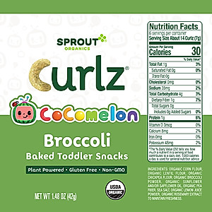 CoComelon Sprout Organic Baby Food, Toddler Snacks, Broccoli Plant Power Curlz, 1.48 Ounce(Pack of 6)