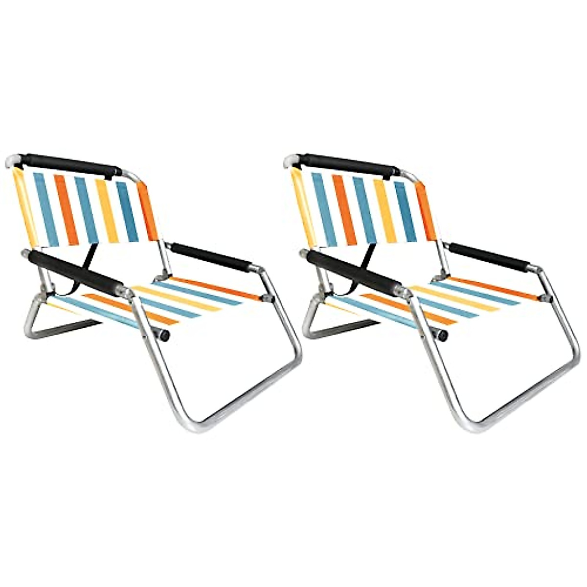 2 Pack of Neso Lightweight Water Resistant Beach Chairs with Shoulder Strap and Slip Pocket - Folds Thin (Vintage Stripes)