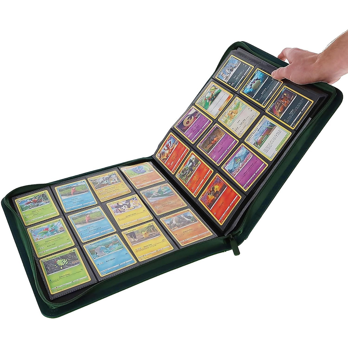 BCW Z-Folio LX Zipper Portfolio - Premium Green Leatherette 12-Pocket Playset Album - Secure Zipper - 480 Card Capacity - Card Collector's Dream - Card Organizer - Trading Card Storage