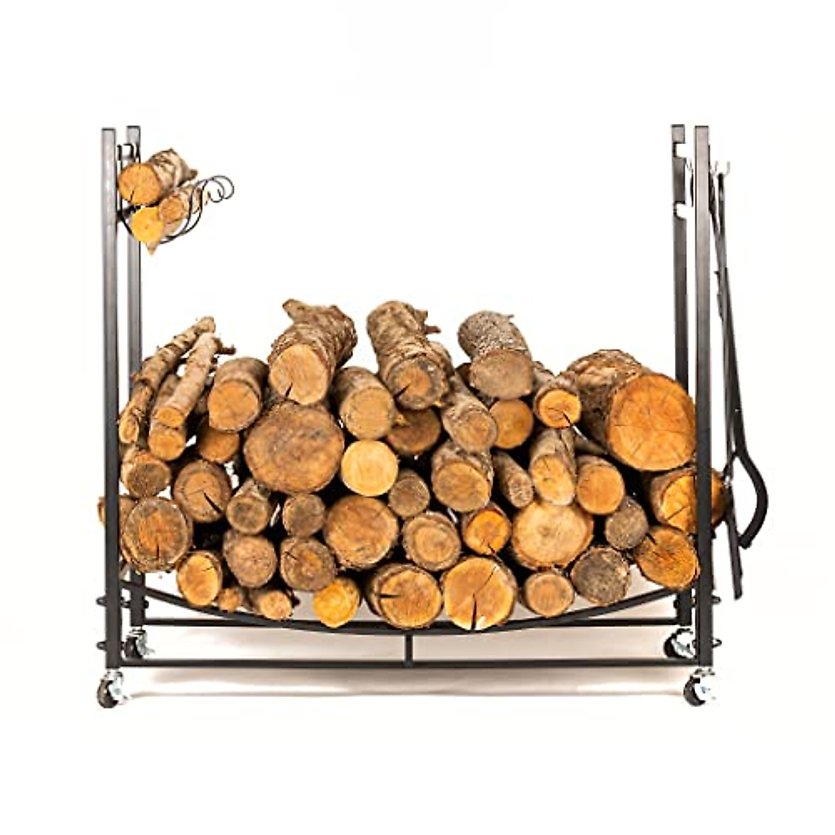 KAG ONE Firewood Storage Rack with Kindling Holder, Black, Metal, 33.4"L x 13"W x 32.9"H, 200 LBS Weight Capacity