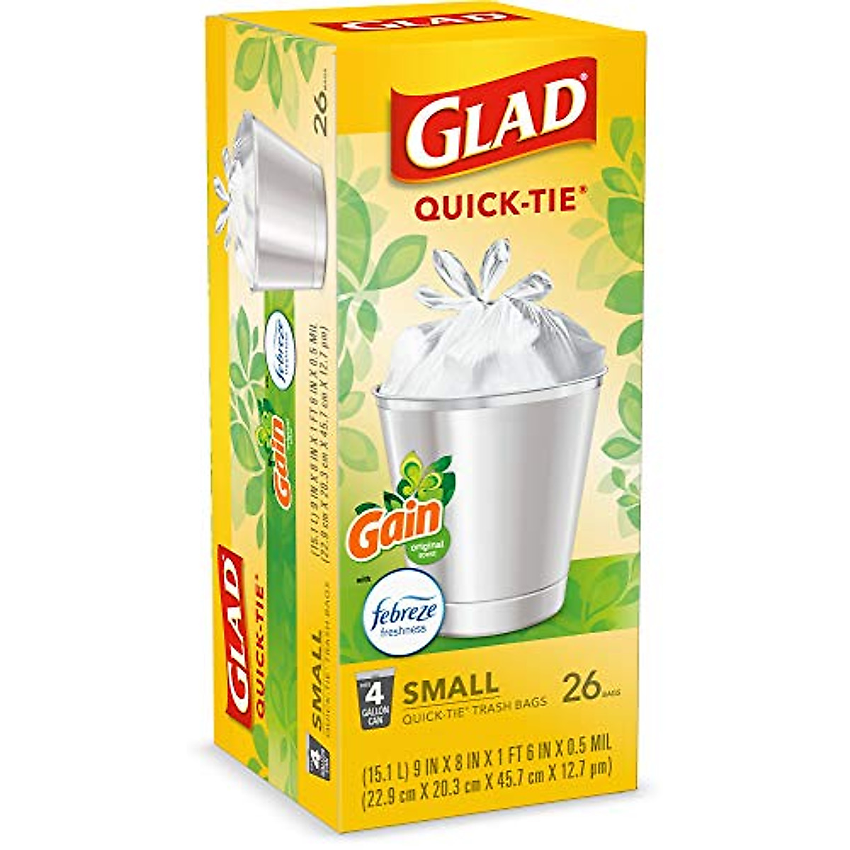 GLAD Small Trash Bags - 4 Gallon Trash Bag for Waste Basket, Gain Original Scent with Febreze Freshness- 26 Count (Pack of 6)