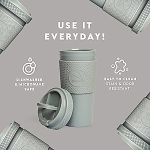 Neon Kactus - Double-Walled Coffee Cup, Reusable Coffee Cup with Resealable Lid, Food-Grade Silicone Seal and Sleeve, Insulated Coffee Tumbler, Leakproof Travel Mug, Recyclable, Forever Young, 20oz