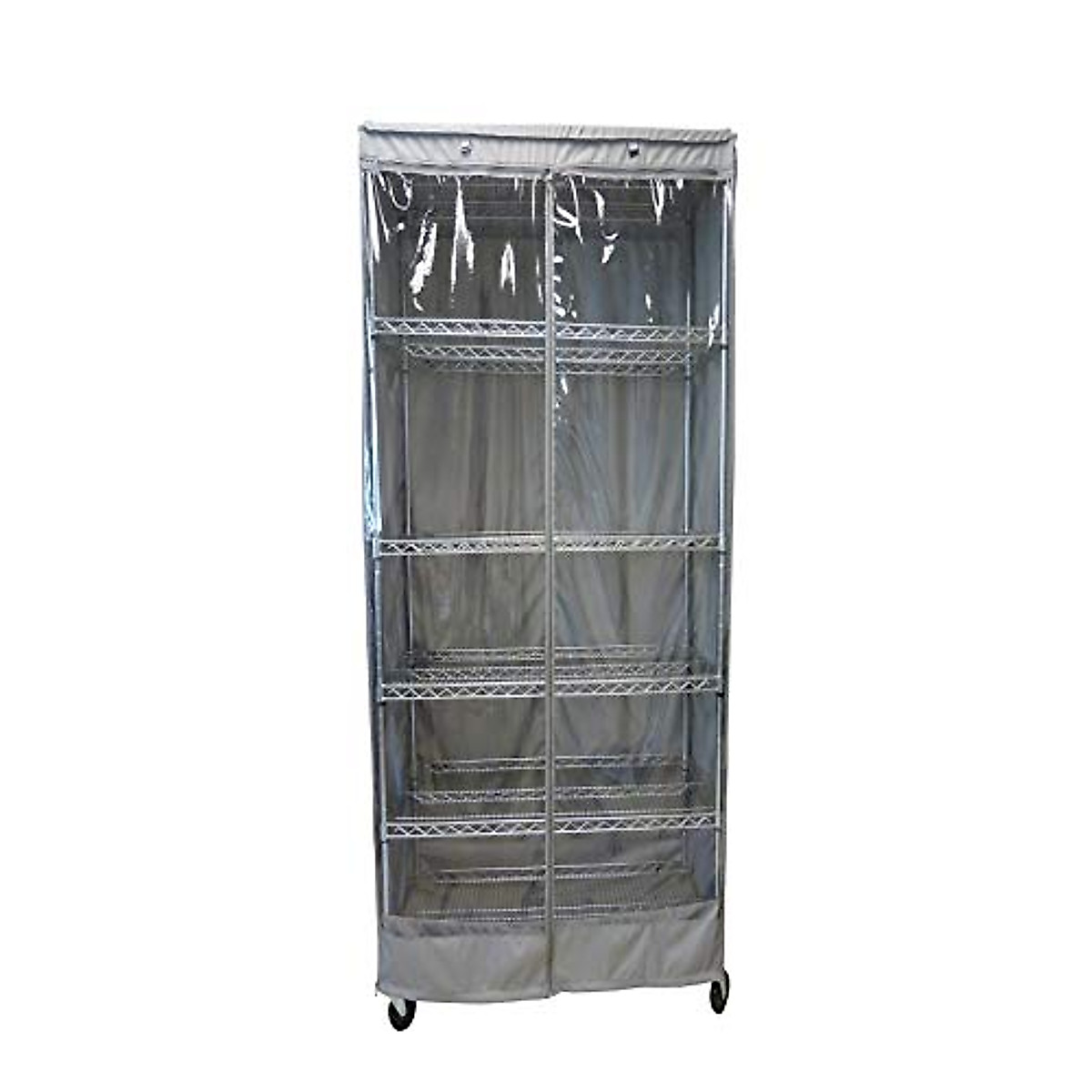 Formosa Covers Premium Clear Front Wire Shelf Cover Grey - Heavy-Duty Storage Solution for Wire Shelving Rack (24”Wx18”Dx72”H) - Waterproof PVC, Water/Dust Resistant Fabric, Multi Zipper
