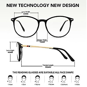 kunchu TR90 Reading Glasses for Women Men Blue Light Blocking Anti UV Ray Filter Nerd Eyeglasses(Black,1.50x)