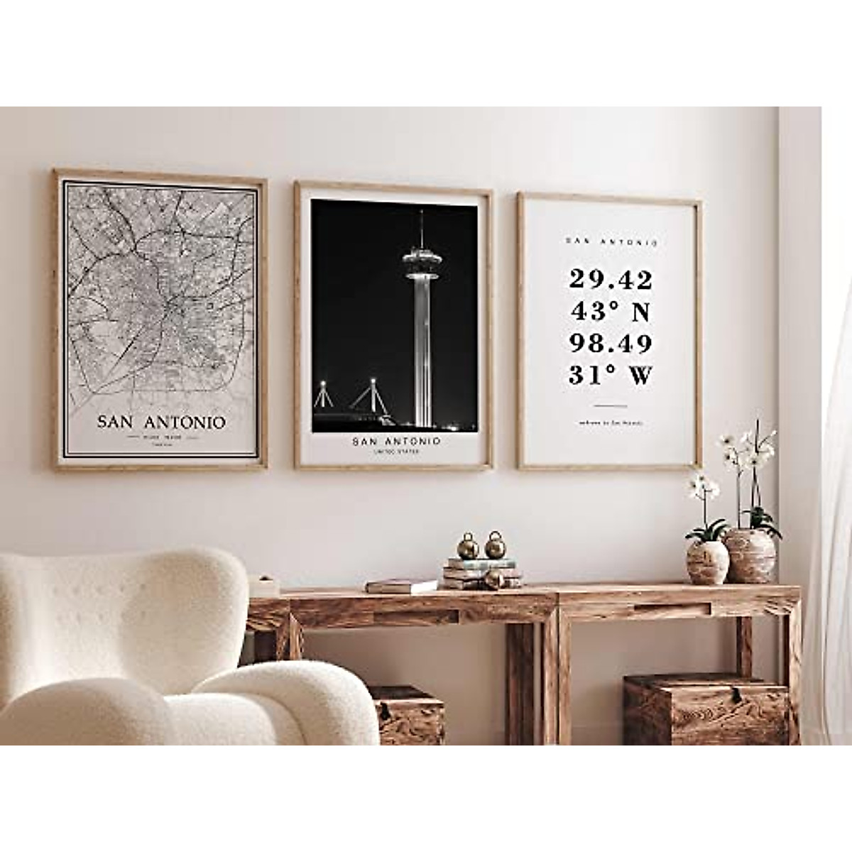 Dear Mapper San Antonio United States View Abstract Road Modern Map Art Minimalist Painting Black and White Canvas Line Art Print Poster Art Line Paintings Home Decor (Set of 3 Unframed) (12x16inch)
