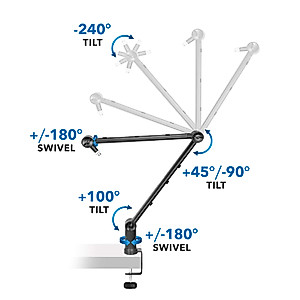 MOUNT-IT! Adjustable Microphone Boom Arm [3/8’’ to 5/8’’ Screw Adapter] Suspension Scissor Mic Stand, Desk Mount For Blue Snowball, Yeti, & Other Studio and Gaming Microphones (With Cable Management)
