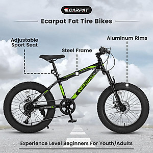 Elecony Ecarpat 20/24/26 Inch Fat Tire Mountain Bikes 7-Speed with Mechanical Disc Brakes Front Suspension, Mens Womens All Terrain Mountain Winter Snow Bicycles