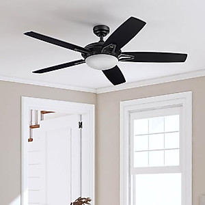 Prominence Home Clancy, 52 Inch Contemporary LED Ceiling Fan with Light, Remote Control, Dual Mounting Options, 5 Dual Finish Blades, Reversible Motor - 51483-01 (Matte Black)