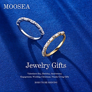 MOOSEA Baguette and Round Moissanite Anniversary Rings for Women, D Color VVS1 Clarity Lab Created Diamond Wedding Rings 14K Yellow Gold Vermeil Moissanite Stackable Rings for Women Wife Mom Gifts