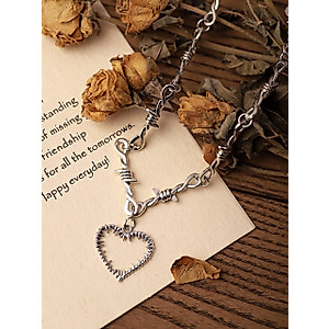 Sacina Gothic Barbed Wire Heart Necklace, Zinc Alloy Heart Pendant, Goth Jewelry Gift for Women