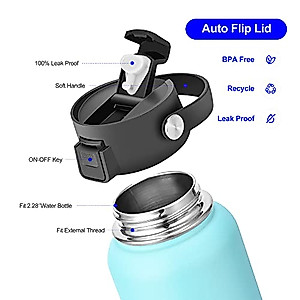 PUWUXY Auto Flip Lid for Hydro Flask Wide Mouth 12, 16, 18, 20, 24, 32, 40, 64oz, Splash Proof Coffee Lid Compatible with Simple Modern, Takeya, Iron Flask and More Top Water Bottle Brand - Black