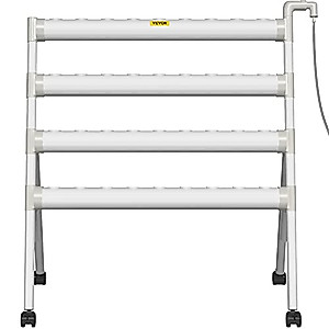 VEVOR Hydroponics Growing System, 36 Sites 4 Food-Grade PVC-U Pipes, 4 Layers Indoor Planting Kit with Water Pump, Timer, Nest Basket, Sponge for Fruits, Vegetables, Herb, White