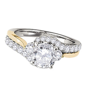 Mauli Jewels 1 Carat Halo Two Tone Diamond Engagement Ring 4 prong 14k Solid Yellow & White Gold