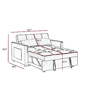 FULife Sleeper Sofa, Convertible Futon Loveseat Sofá Chair 3-in-1, Pullout Chaise Lounge Couch Bed 2 Seaters with Adjustable Back for Living Room Apartment Small Space, Gray 52" w