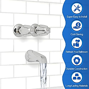 Enhon Bathtub and Shower 2 Handle Remodel Trim Kit Compatible with Pfister Verve Tub Shower, Bathtub Faucet Knob Replacement Include 1 Hot 1 Cold 2 Flanges (Polished Chrome)