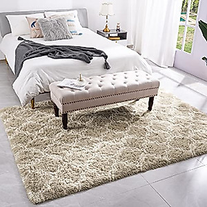 Idailic Fluffy Shag Area Rug Plush Carpet 5x8 ft Modern Moroccan Rugs for Bedroom,Living Room,Dining Room,Playroom,Dorm,Office,Home Decor,Large Rug Fuzzy Indoor Rug,Beige and White