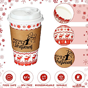 Suttmin 300 Pcs Christmas Disposable Coffee Cups with Lids and Sleeves 12 Oz Christmas Paper Cups Christmas Drinking Cups Hot Cocoa Chocolate Cups Party for Xmas Holiday Daily Holiday (Classic Style)