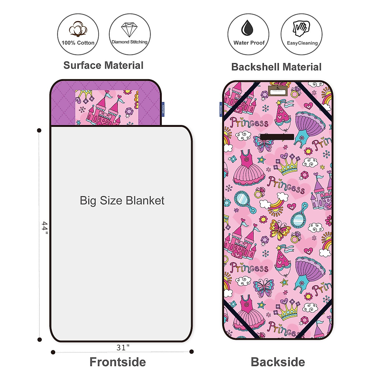 KRAND Kids Nap Mat with Washable Pillow and Blanket All-in-One Comfy Bedding for Toddler Boys & Girls Preschool Daycare Cot,Features 100% Cotton Sleep Side and Elastic Straps-Pink Castle