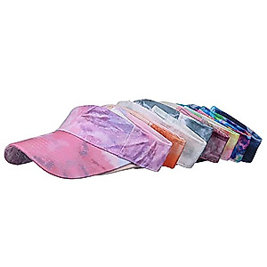 2PCS Sun Visors Hats for Women & Men Adjustable Sports Caps for Golf Running Summer Beach (Tiedye Green+Pink)