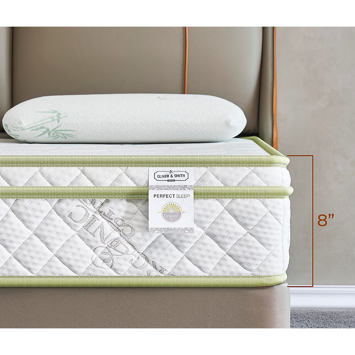 Oliver & Smith 8 Inch California King Mattress - Breathable Euro Top Hybrid with Medium Firm Bonnell Coil Support - High Density Foam, Cotton Cover Cal King Mattress in A Box - White