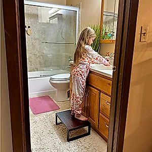 Wood Step Stool with 350 lbs Load Capacity, One Step Stools for Adults Kids Seniors with Non-Slip Mat, Sturdy Stepping Stool for AdultsSuitable for Bedroom Kitchen Bathroom