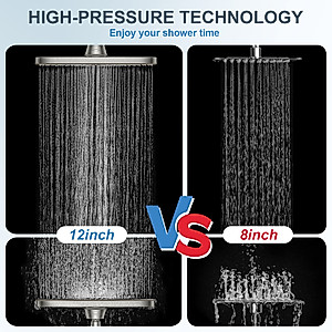 Veken 12” Taupe & Brushed Nickle Rainfall Shower head with handheld, High Pressure shower head with 70'' hose, Shower, Rain Shower Head, Combo Showerheads