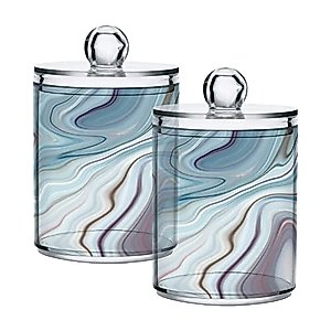 xigua 2 Pack Qtip Holder Dispenser Marble Texture 10 Oz Bathroom Organizer with Lids Storage Canister for Cotton Ball,Cotton Swab,Cotton Round Pads,Floss