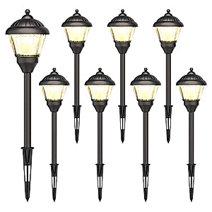 GOODSMANN Pathway Lights 1.5W LED 8PK Outdoor Low Voltage Landscape Lighting Kits 100Lumen Hardwired Path Lights 3000K Warm White Metal 12V Bronze Electric Sidewalk Walkway Lights with Cable Connector