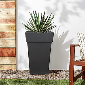 kubvici Tall Planters for Outdoor Plants, 20 Inch Movable Drainage Large Indoor Planters, Set of 2 Plastic Planters for Front Porch Door Garden Balcony Deck, Dark Gray 20"