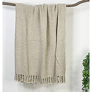 Chardin home Stonewash Beige Waffle Weave Throw, 50x60 Inch 100% Cotton- Large, Wearable, Breathable, Skin-Friendly & Cozy Everyday use Blanket for Couch, Bed, Sofa - Soft & Lightweight Picnic Throw