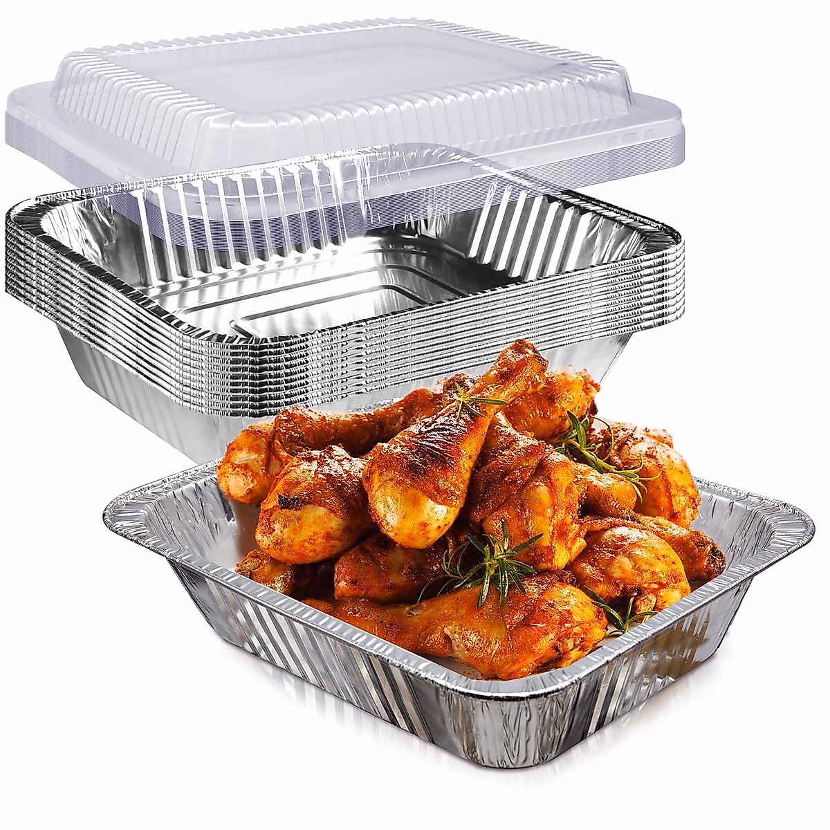 YLT WAX 9x13 Disposable Aluminum Foil Pans With Transparent Lids (10 Pack),Durable Half Size Deep Extra Heavy Duty Disposable Foil Pans For Baking, Cooking, Roasting, Heating or Steam Table