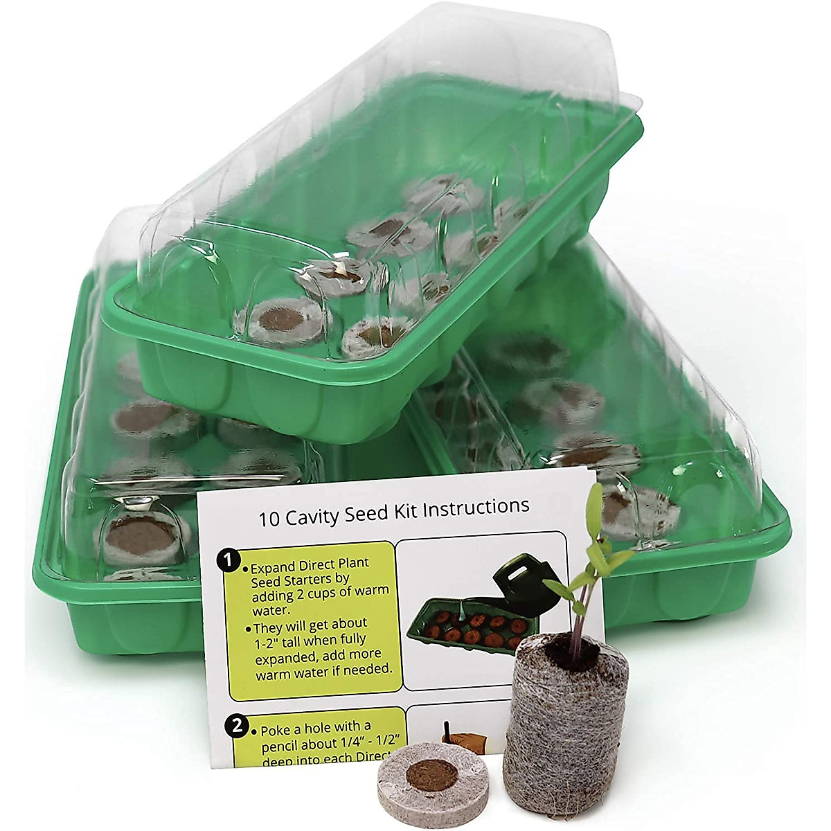 Window Garden 20 Cavity Seed Propagation Kits (2) and Greenhouse Seed Starter Kit – Mini Reusable Plastic Indoor Seed Starter Tray with Dome and Soil Pods for Starting Seeds