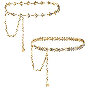 LOREMOW 2 Pcs Belly Waist Chain for Women Chain Belts for Dress Rhinestone Waist Chain Body Chain Jewelry G135