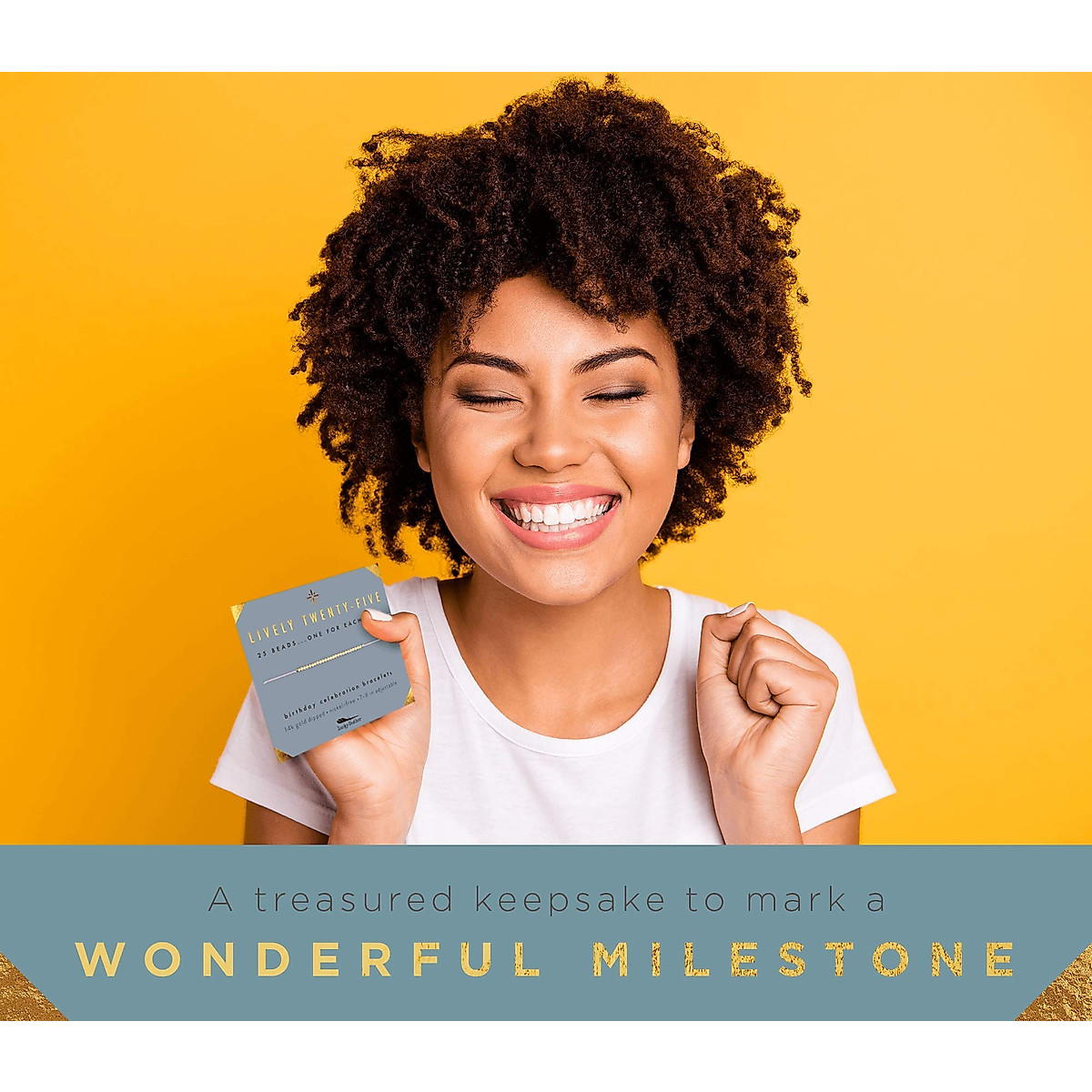 Lucky Feather Happy 25th Birthday Gifts For Women - 14K Rose Gold Dipped Beads Bracelet on Adjustable 7”- 8” Cord - Turning 25 Birthday Gifts For Her