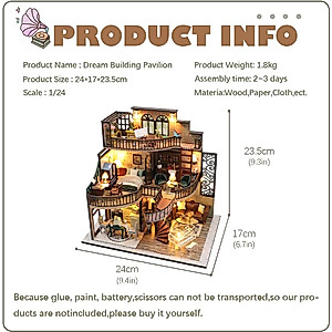 CUTEBEE Dollhouse Miniature with Furniture, DIY Dollhouse Kit Plus Dust Proof and Music Movement, 1:24 Scale Creative Room for Valentine's Day Gift Idea（Dream Building Pavilion）