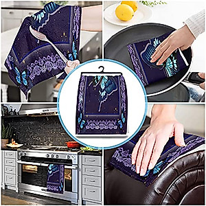 Big buy store Kitchen Towels Butterfly Dish Towels and Dishcloths Sets Decorative Tea Towel Purple Starry Sky Starlight Absorbent Hand Towels for Kitchen Drying Bathroom Decor Gift 18x28 Inch