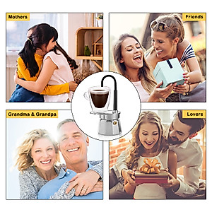 MVPLUE-Mini Express Swiss Single Tube Moka Pot Aluminum Silver，Moka Set includes One Double Wall 3oz Cup,Enjoy delicious coffee in no time