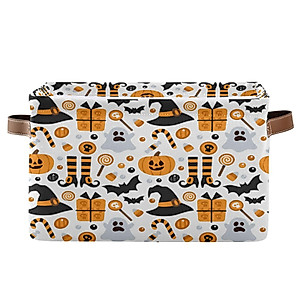 YETTASBIN Halloween Pumpkin Storage Basket 1PC, Large Collapsible Toys Clothes Organizer, Long-Lasting Canvas Storage Bin with Handle for Shelves Closet Laundry Home Office Decor