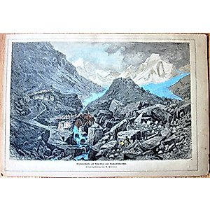Antique Steel Engraving: Mountain Scene and Water Mill