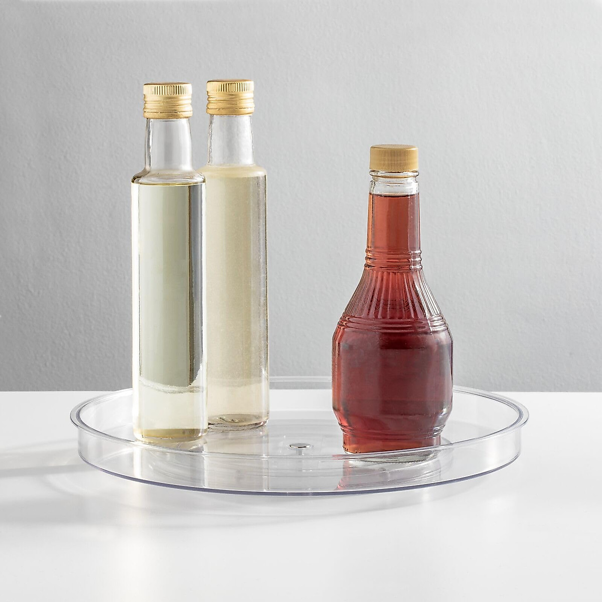 mDesign Lazy Susan Turntable Plastic Spinner for Kitchen/Bathroom, Pantry, Fridge, Cupboards, or Counter Organizing, Fully Rotating Organizer for Food, 9" Round - Lumiere Collection - 2 Pack, Clear