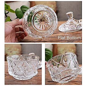 Old Glass Candy Dish with Lid – Transparent Storage Jar –Clear Covered Box for Food Storage and Organization Kitchen , Office , Home Decoration– Set of 1(Diameter: 5 Inch) 11 Ounce